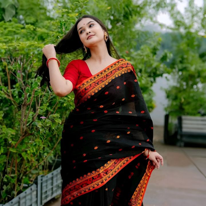 Black color tangail half silk Nokshi paire Saree for Women by tangail ...