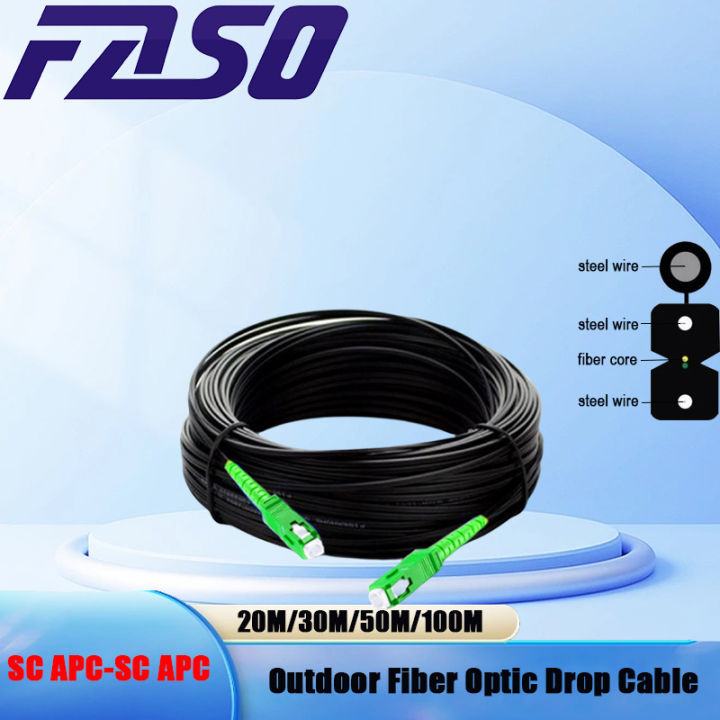 100M SC APC SM G657A2 Outdoor Drop Cable Fiber Optic Patch Cord Optical Fiber Cable With Steel ...