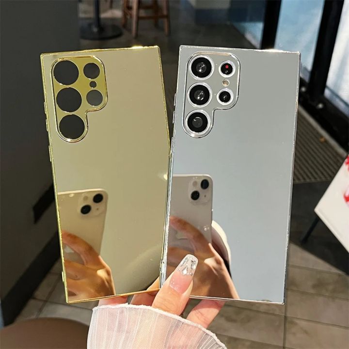 Luxury Pure Color Makeup Mirror Case for Galaxy S23 Ultra S20 S21 FE ...