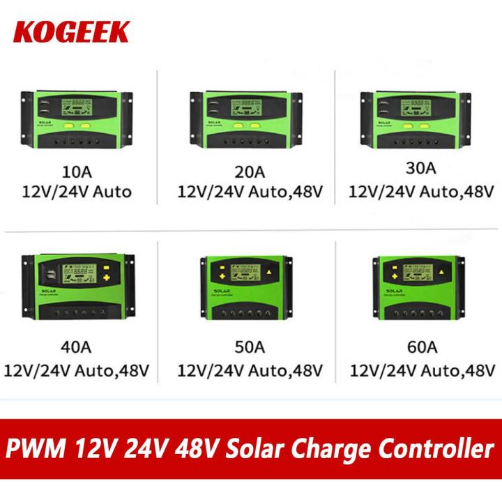 KOGEEK DC Solar Charger Controller PWM 12V 24V 48V Solar Charge ...