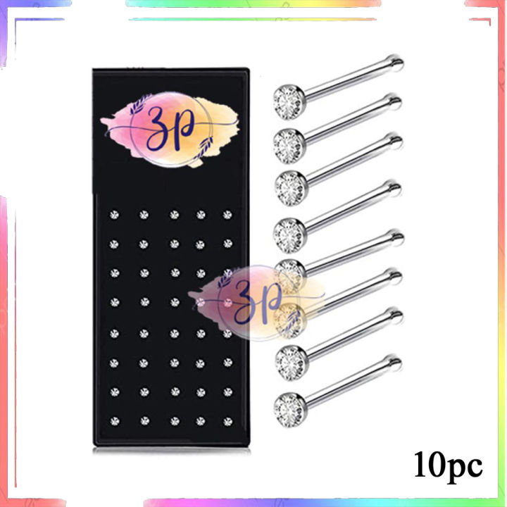 Stainless steel white stone nose pin for women - 10pc | Daraz.com.bd