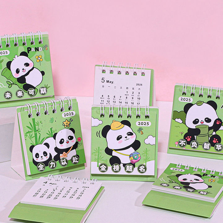 2025 Mini Cartoon Desk Calendar Cute Pandas Animals Portable Pocket ...
