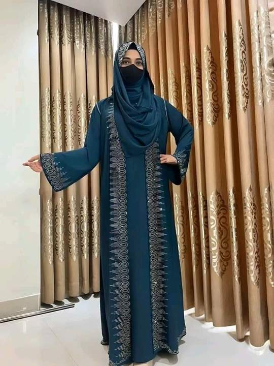 abaya borka Ahlia Ston With Hijab Dubai Cherry stylish party borka ...