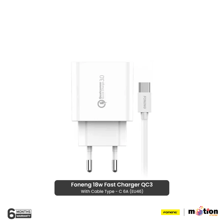 FONENG 18W Fast Charger QC3 with Cable Type - C - White (EU46) | Daraz ...