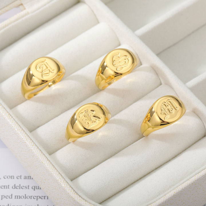 【Best value for money】 A-Z Letter Initial Rings for Women Goth Chunky ...