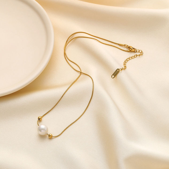 Simple Shiny Fine Chain Necklace With Pearl For Women | Daraz.com.bd