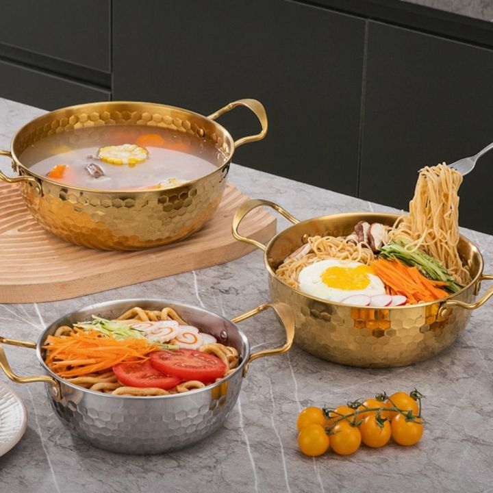 Hot Pot Hammer Pattern Ramen Pot Double Handle Stainless Steel Soup Pot ...