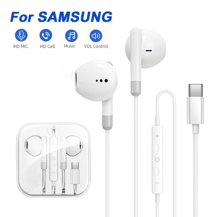 Type C Wired Earphone For Samsung Galaxy S23 S22 S21 Ultra S20 Plus ...