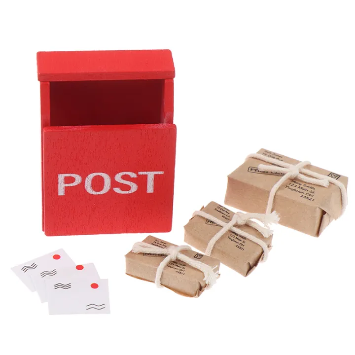 1Set 1:12 Dollhouse Miniature Letter Box Red Mailbox With Mail Sack ...