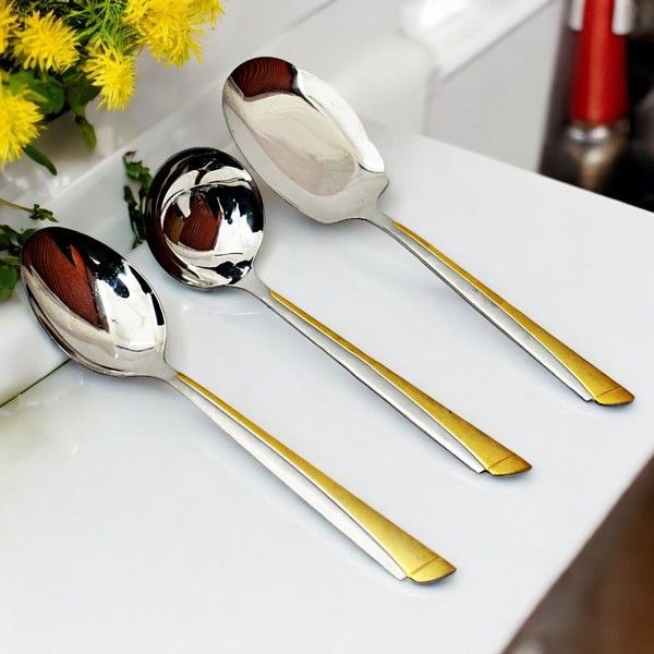 3-Piece Serving Spoon Set - Stainless Steel Big Soup, Rice, and Long ...