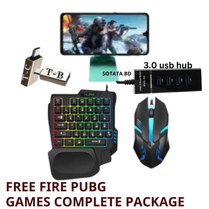 Mouse Gaming Keyboard Mouse 3.0- 4/1 pot usb hub Combo Support For Android & IOS PC PUBG Mobile ...
