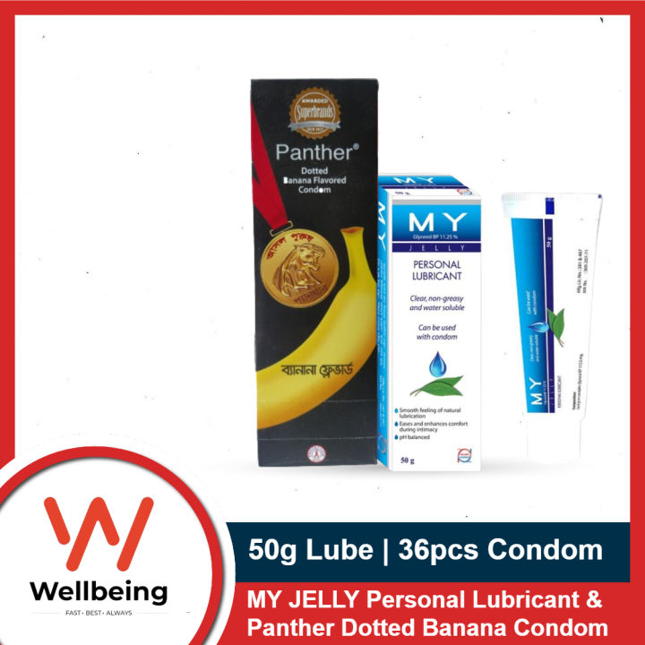Condom & Lubricant Condom - Panther Dotted Banana Flavor Condom Full Box & MY Jelly Personal ...