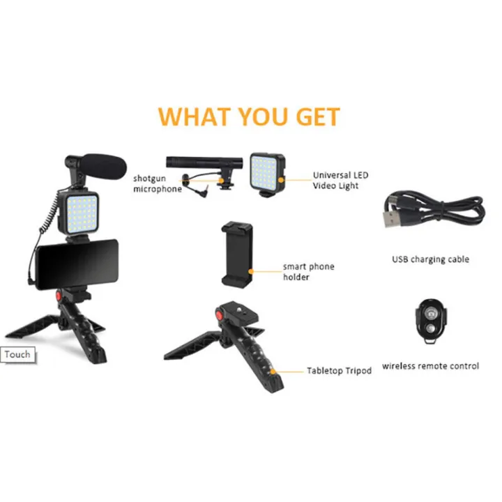 Video -Making Tripod Kit For Live Broadcast Ay-49 3In 1 With Microphone, Led Light, Mini Stand ...