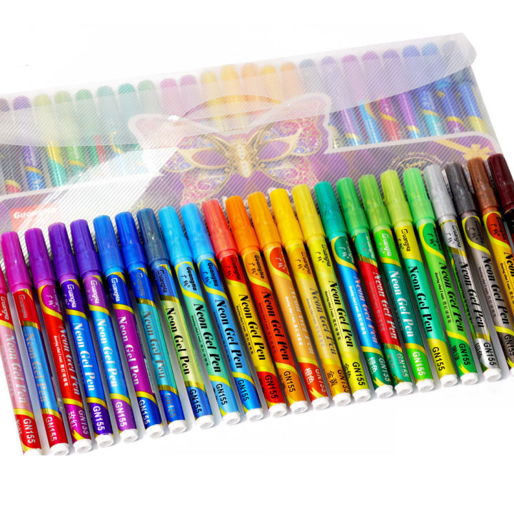 Guangna 155 Neon 24 Colorful Color Changing Gel Fluorescent Pen Nail ...