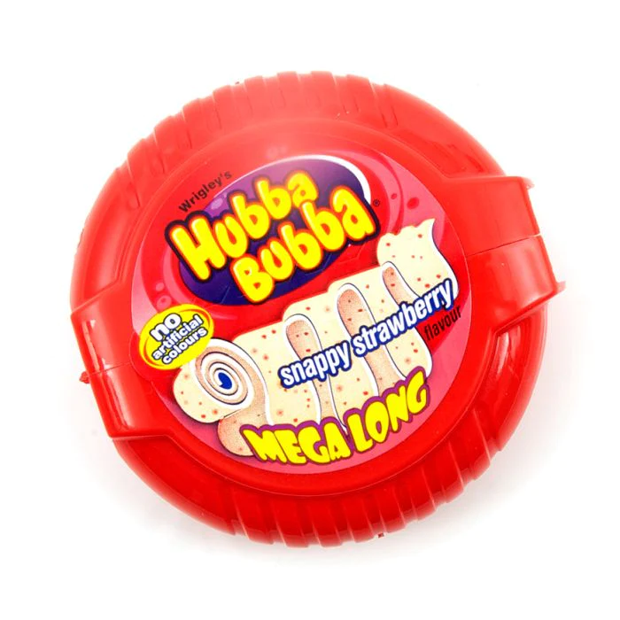 Wrigley's Hubba Bubba Snappy Strawberry Bubblegum Mega Long Tape 56g ...