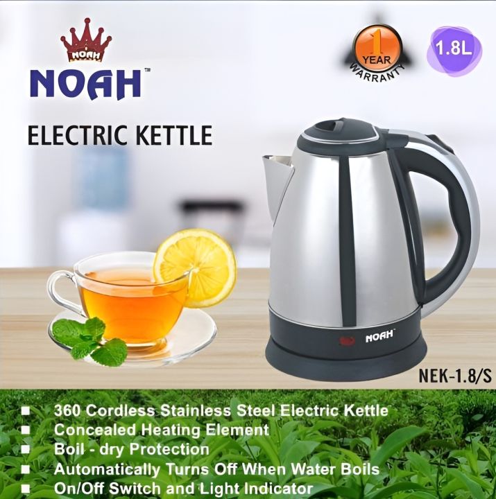 NOAH Electric kettle Nek 18s 360° Cordless Stainless Steel Electric Kettle with one year ...