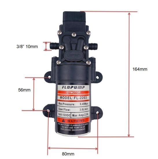 Water Pump DC 12 Volt to 18 Volt 80 Watt 100 psi High Pressure Water ...