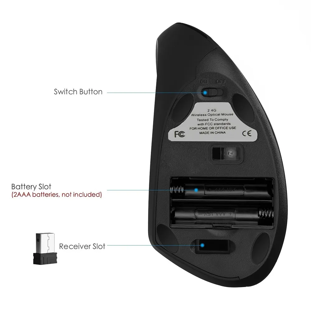 CHYI Ergonomic Vertical Mouse Wireless Right/Left Handed Gaming Mouse ...