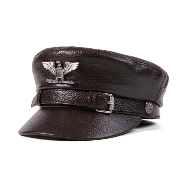 Retro Military Caps For Men Male Leather Flat Top Hats European ...