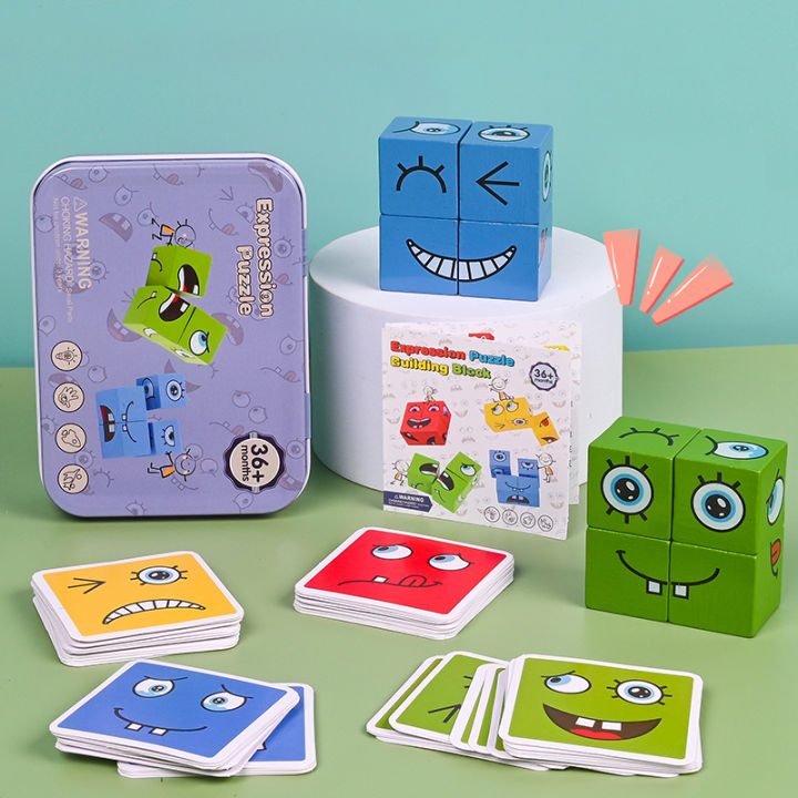 Cube Face Change Building Blocks Board Game Wood Puzzle Montessori ...