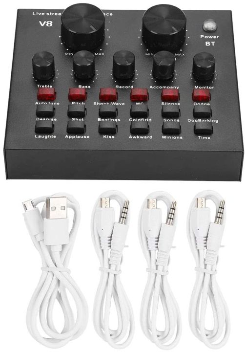 V8 Multifunctional Live Sound Card USB Audio Interface Intelligent Volume Adjustable Audio Mixer ...