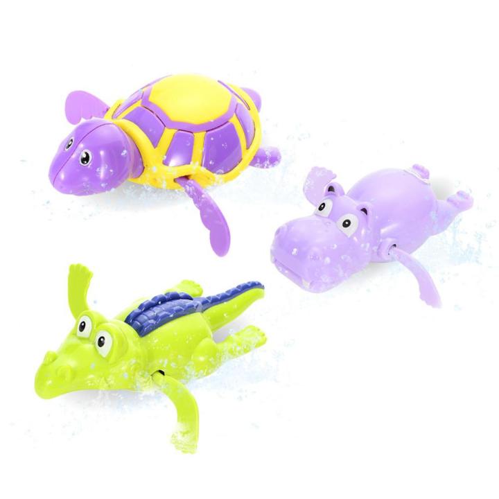 NYT 3 Pcs Children Plastic Bath Toy Swimming Wind-Up Hippo Turtle ...