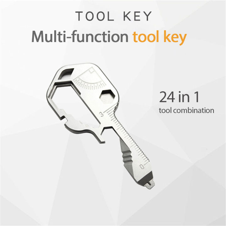 24 in 1 Stainless Steel Multi-Tool Key Shaped for Keychain w/Bottle ...
