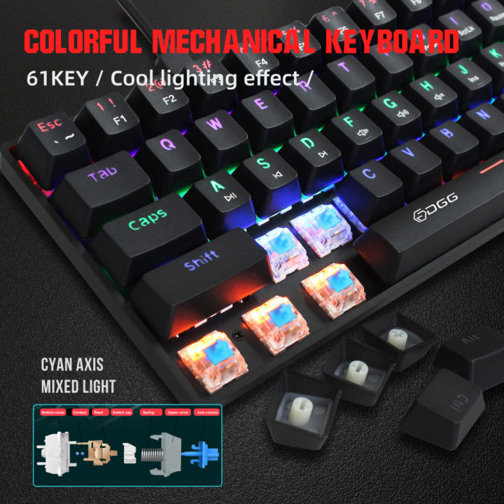 BBOOM V900 Wired Mechanical Keyboard Color Backlit 61keys Blue Switch ...