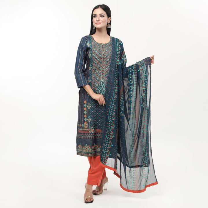 Indian Rayon Fabric Mirror Work Three-Piece Set - Stitched Dress Set ...