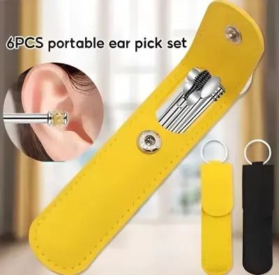 6 Piece ear Pick Set Portable Year Cleaner Set Leather Case With ...
