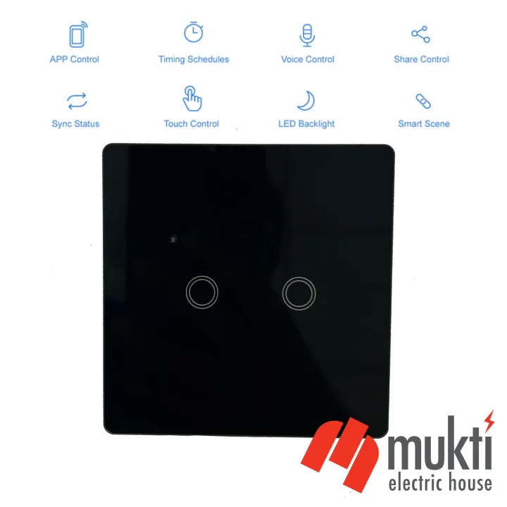 R2R VIP Black Two Gang Wifi Switch Intelligent Touch Remote Glass Panel ...