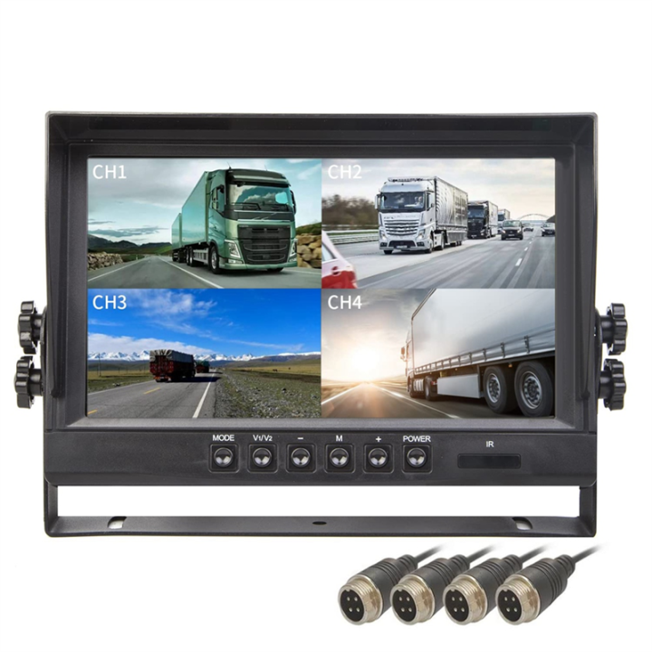 9" LCD Car Monitor 4 Channels 4CH Quad Split Screen Display Car Monitor ...