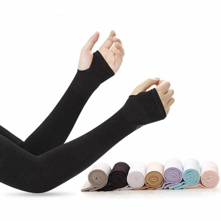 Black UV Sun Protection Hand Protector Ice Silk Arm Sleeves Sunscreen ...