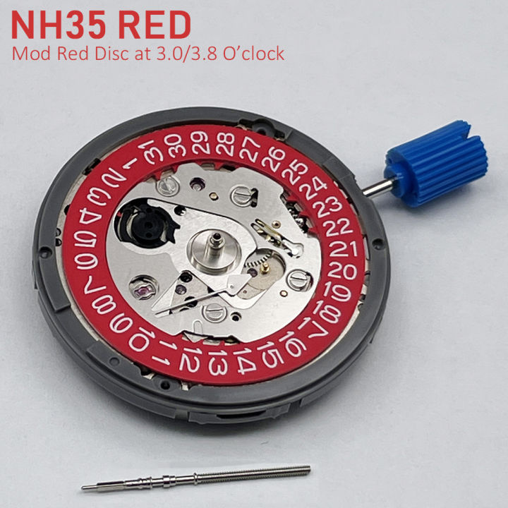 Genuine NH35 Mechanical Movement Modified Red Datewheel 3.0/3.8 Crown ...