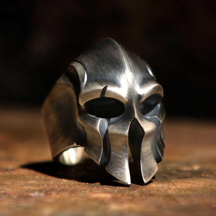 Retro Punk Spartan Warrior Mask Mens Rings for Vintage Classic Male ...