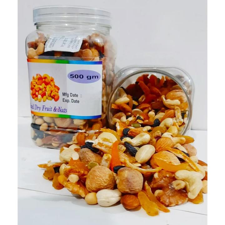 Mixed Dry Fruits & Nuts With Jar - 500g | Daraz.com.bd