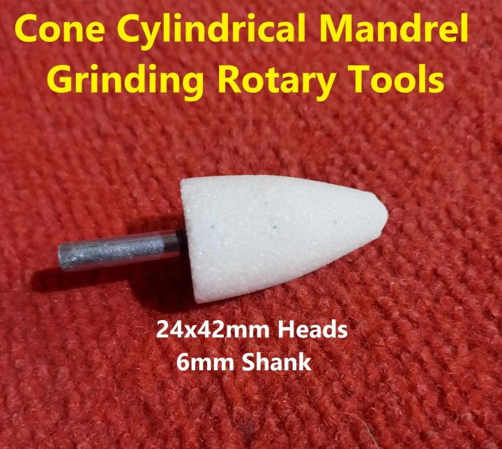 Cone 24x42mm Heads WHITE Corundum Cylindrical Mandrel 6mm Shank ...