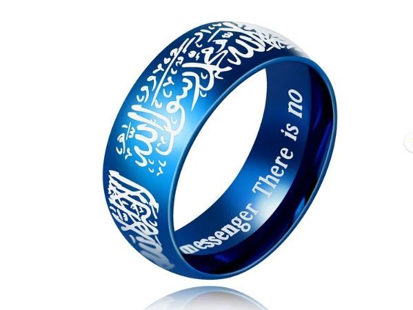 Uloveido 8mm Blue Stainless Steel Band Islamic Muslim Muhammad Shahada ...