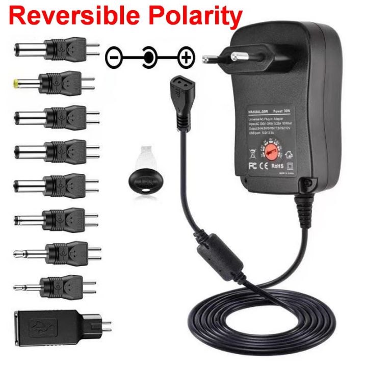 30W Universal Adjustable Power Adapter Charger AC To DC Plug 3V 4.5V 5V 6V 7.5V 9V 12V 2A 2.5A ...
