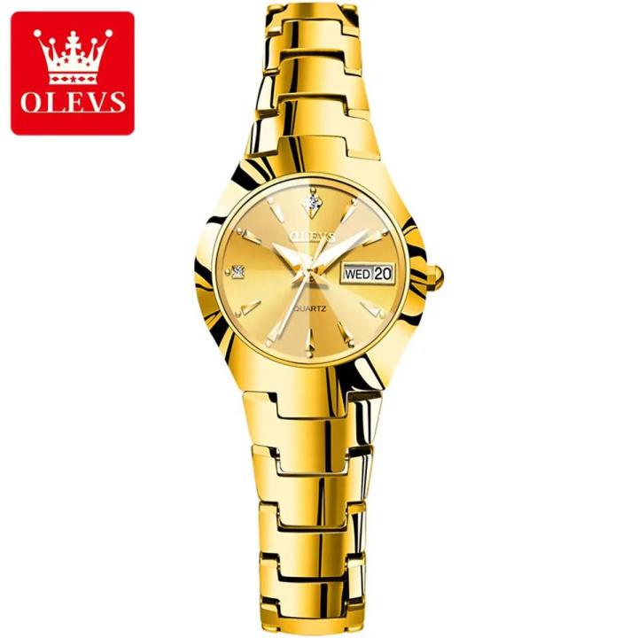 Olevs 8697 Golden Tungsten Steel Analoge Wrist Watch For Women | Daraz ...