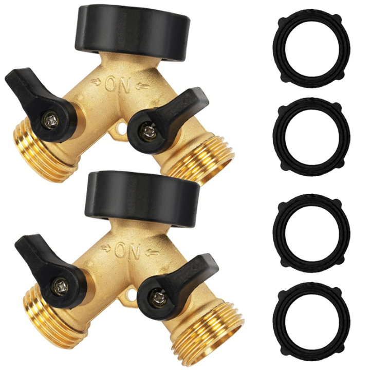 2 Pack Brass Garden Hose Splitter Hose Y Splitter 2 Way, 3/4 Inch Hose ...