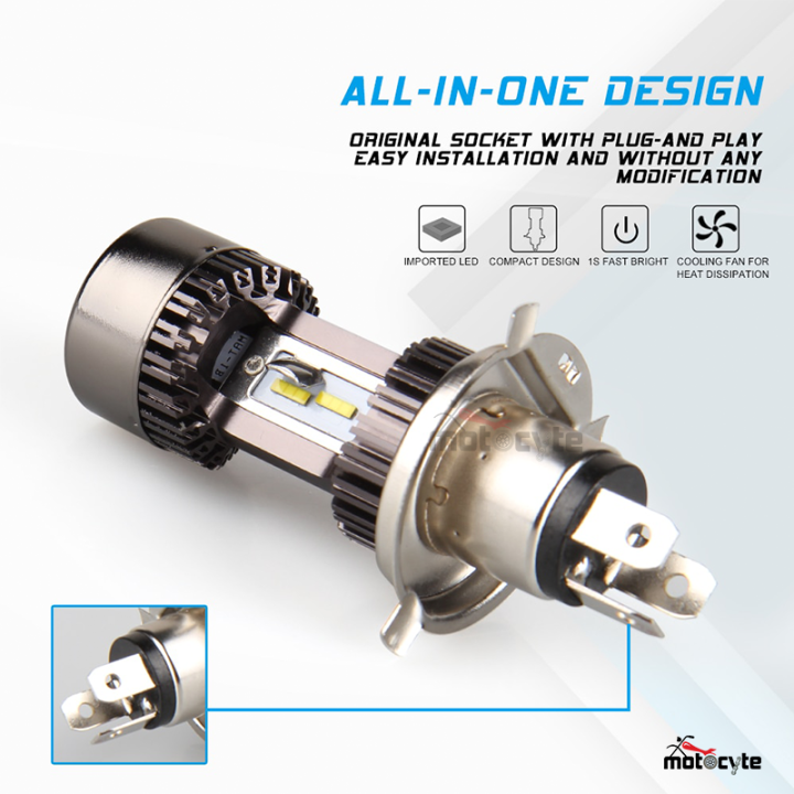 M8 Moto LED H4 6000K 3200 Lumen 12V Super Bright Motorcycle Headlight ...