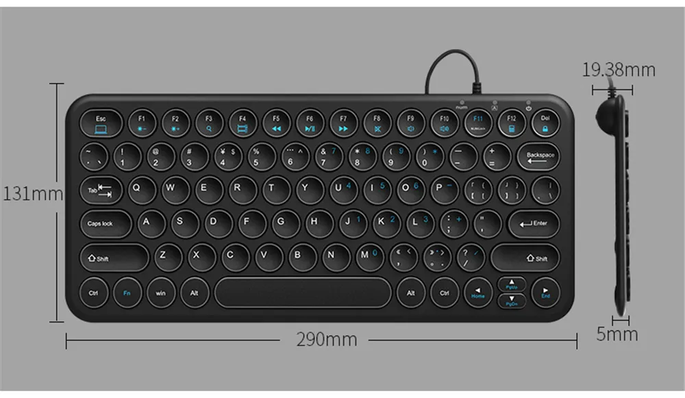 Mini Wired Silent Keyboard Round Button Ergonomics Gaming Keyboard For ...