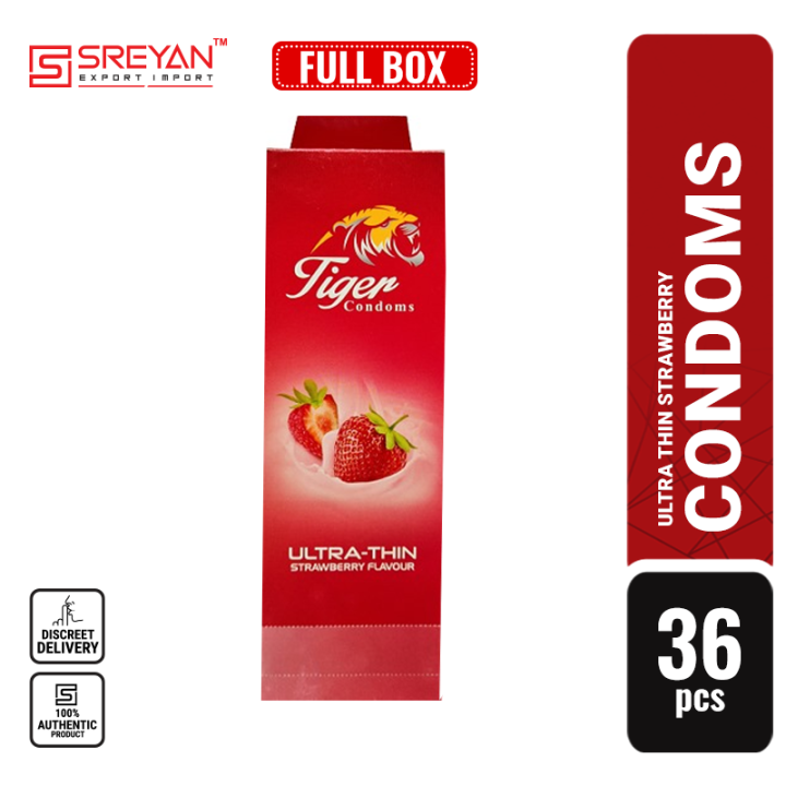 Tiger - Ultra Thin Strawberry Flavoured Condom - Full Box 3x12 = 36pcs | Daraz.com.bd