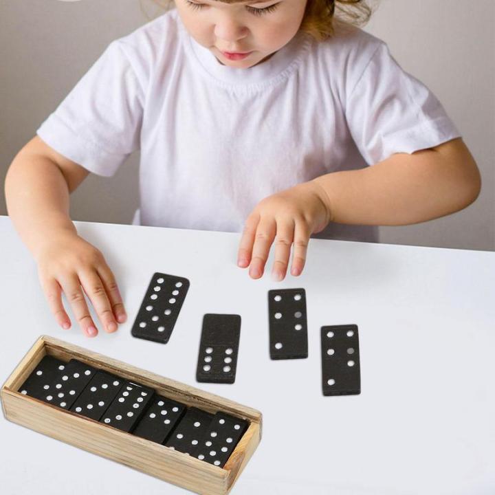 28 Pcs/Set Wooden Domino Board Double 6 Dominoes Set Puzzle Card Black ...