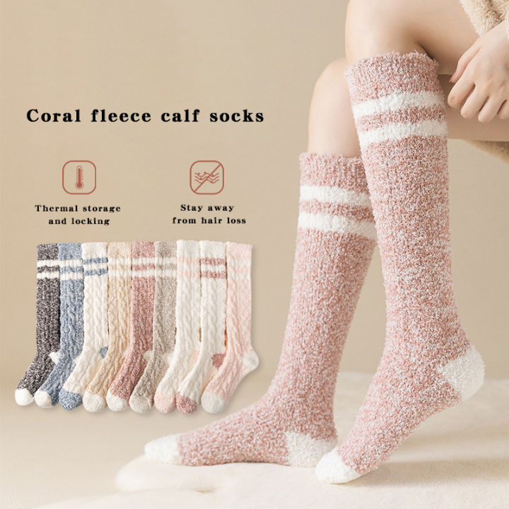 Soft Coral Fleece Calf Socks For Women Winter Over Knee Long Socks ...
