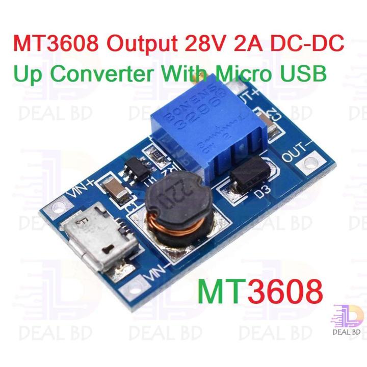 DC DC Step Up MT3608 Boost Converter Micro USB DC 2V-24V to 5V-28V 2A ...