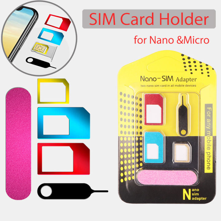 5 In 1 Sim Cards Adapters Metal Holder Card with Sander Open Needle ...