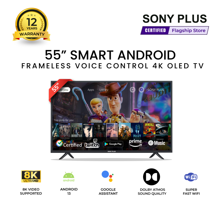 Sony Plus 55 inch Frameless Voice Control Smart LED TV Wi-Fi UHD 8K ...