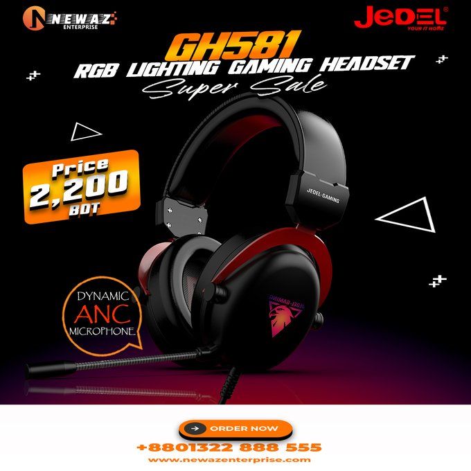 JEDEL GH581 RGB Lighting Gaming Headset With Dynamic ANC Microphone ...